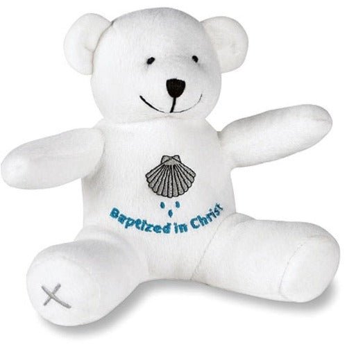 TEDDY BEAR - BAPTISM - WHITE WITH SHELL — Gospa Missions