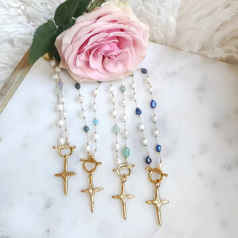 Awesome Wonder Cross Necklace in White and Pale Green — Gospa Missions
