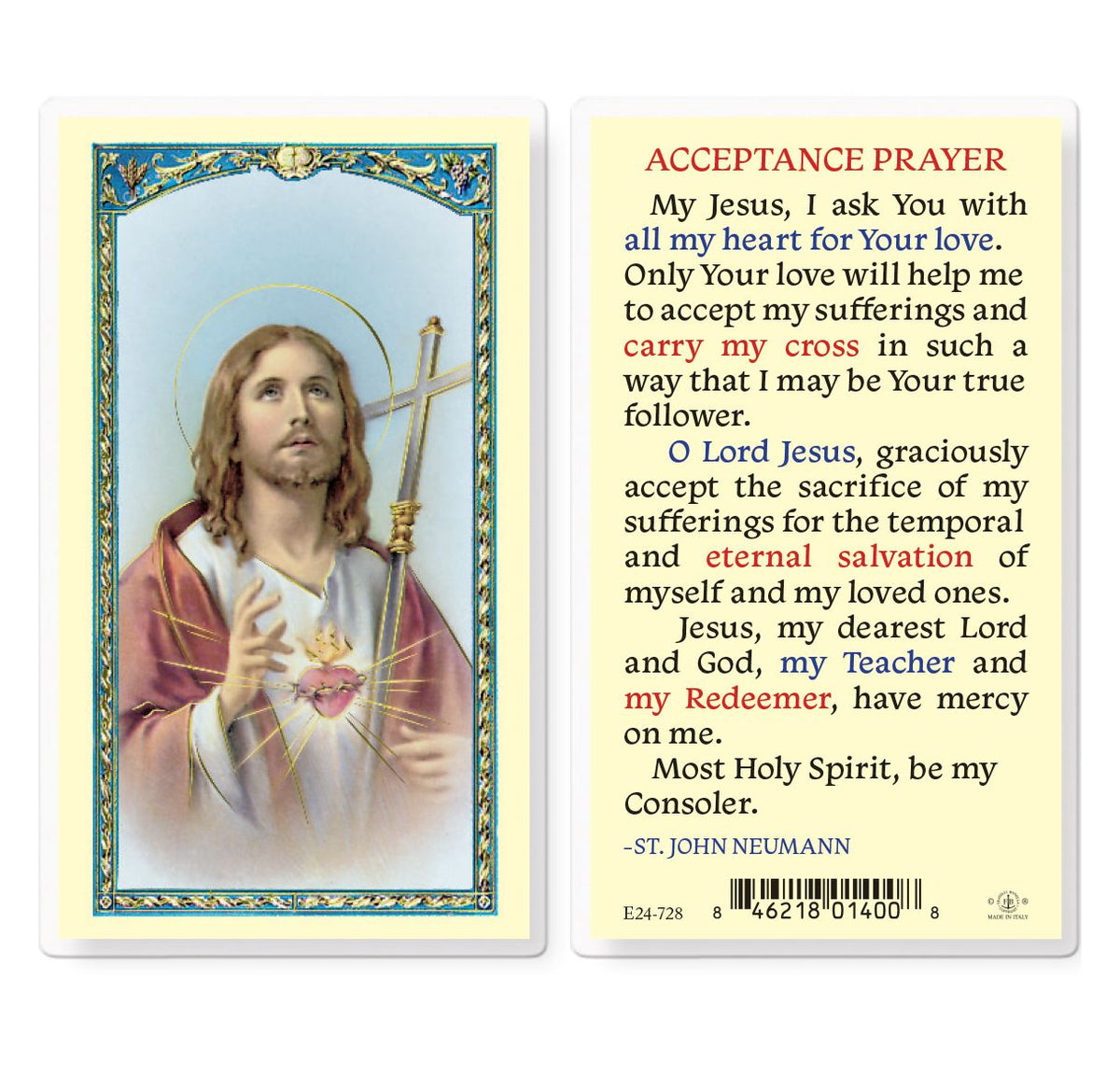 Acceptance Prayer (suffering) Holy Card — Gospa Missions