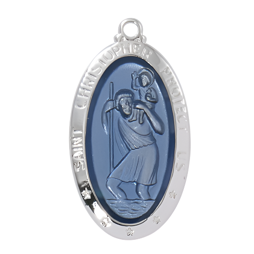 ST CHRISTOPHER WITH BLUE ENAMEL STERLING SILVER ON 18" CHAIN — Gospa ...