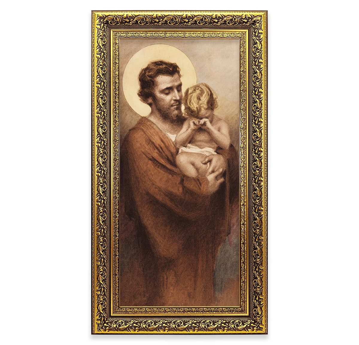 St. Joseph Holding Crying Baby Jesus by Chambers 11.62" x 19" GoldFram ...