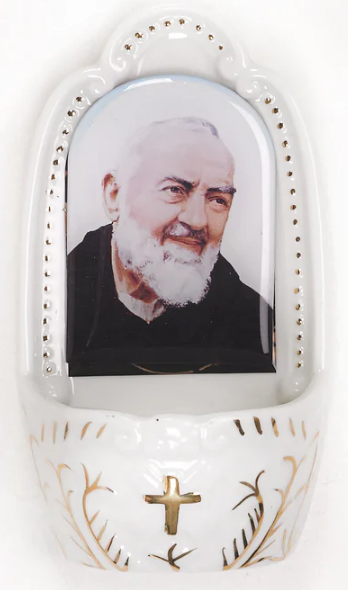HOLY WATER FONT - PADRE PIO - 5.25" PORELAIN — Gospa Missions