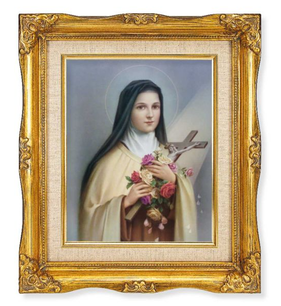 St Therese with Inner Linen Border in 12" x 14" Antique Gold Frame ...